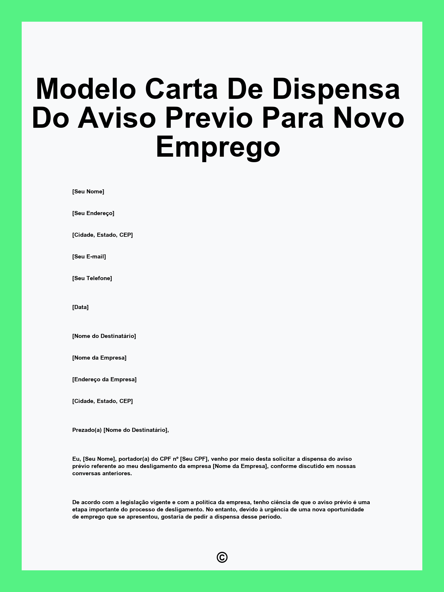 Modelo Carta De Dispensa Do Aviso Previo Para Novo Emprego