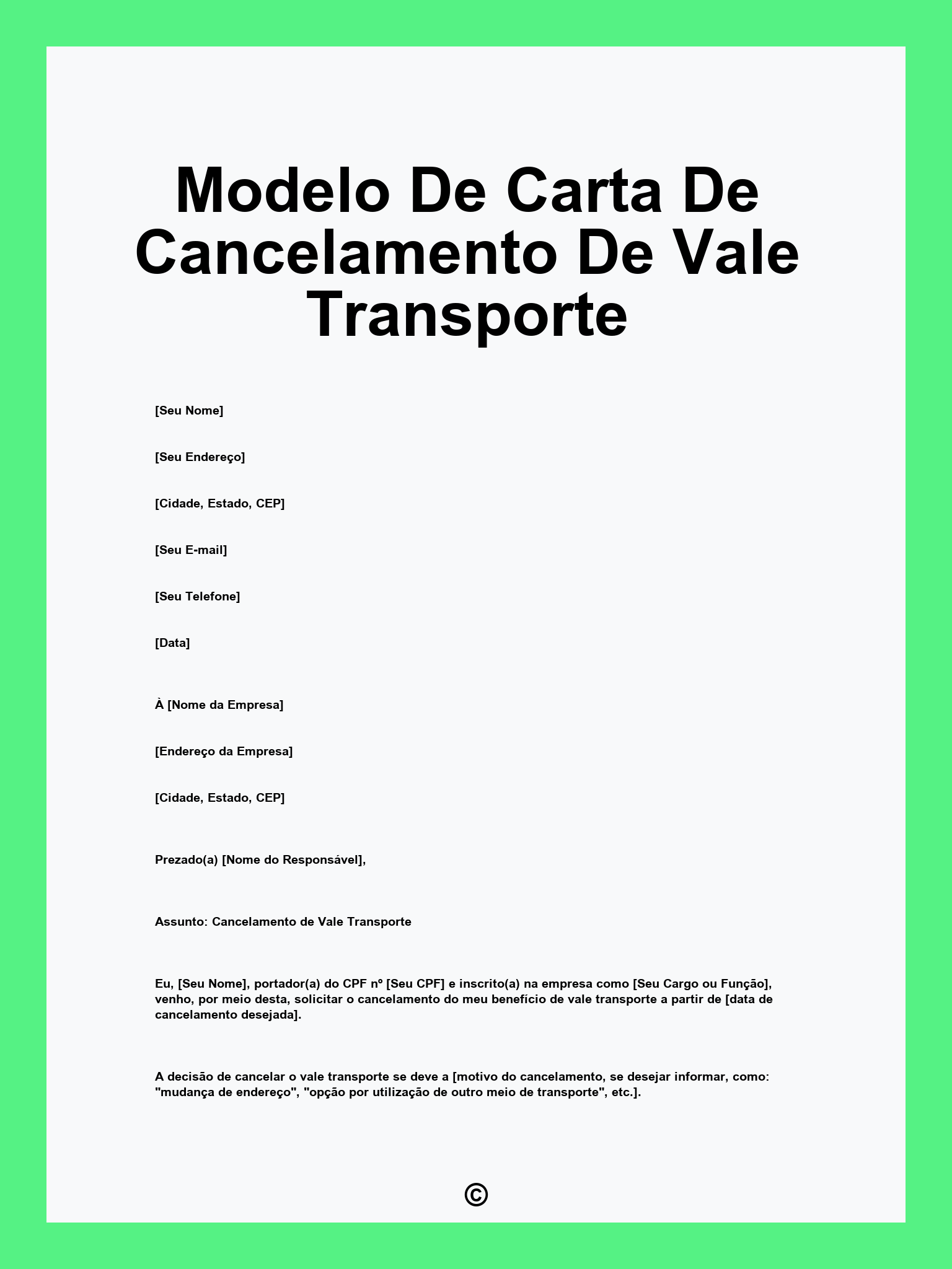 Modelo De Carta De Cancelamento De Vale Transporte