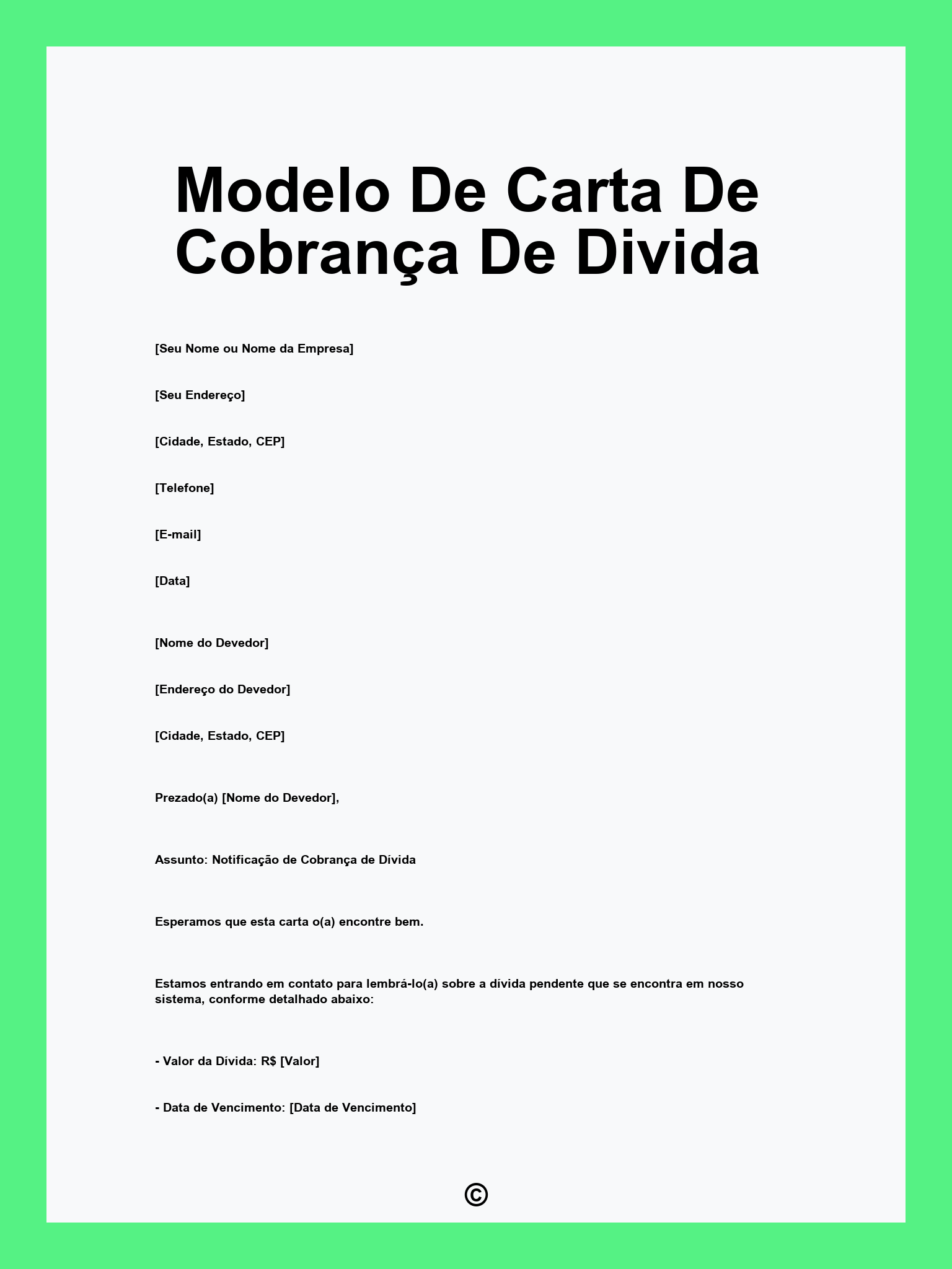 Modelo De Carta De Cobrança De Divida