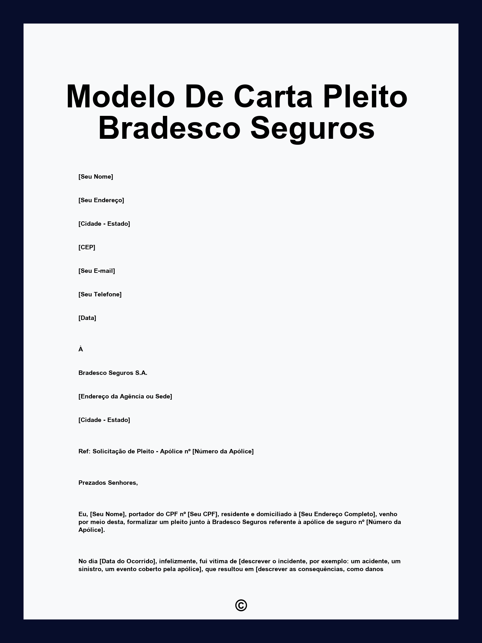 Modelo De Carta Pleito Bradesco Seguros